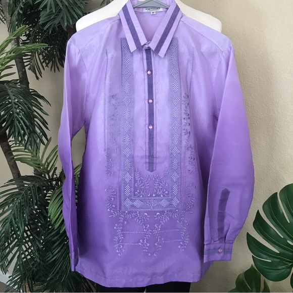 Shirts | Lavander Monochromatic Organza Barong Tagalog With Classic ...